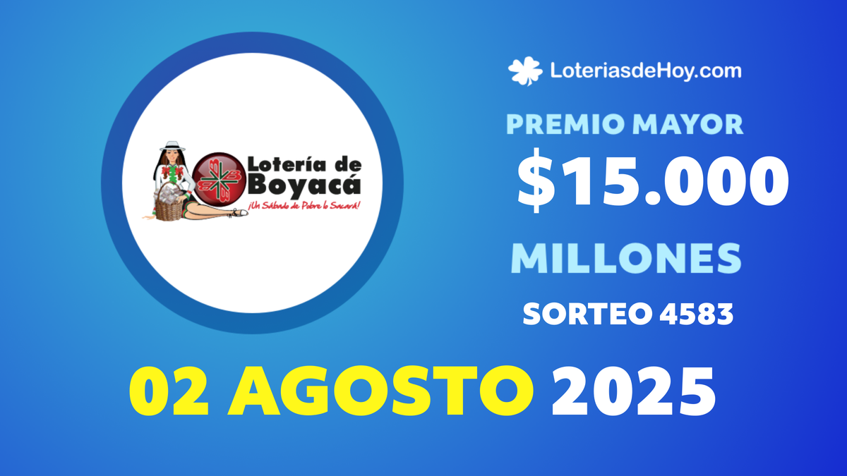 Lotería de Boyacá 2 de Agosto 2025 último sorteo 4583